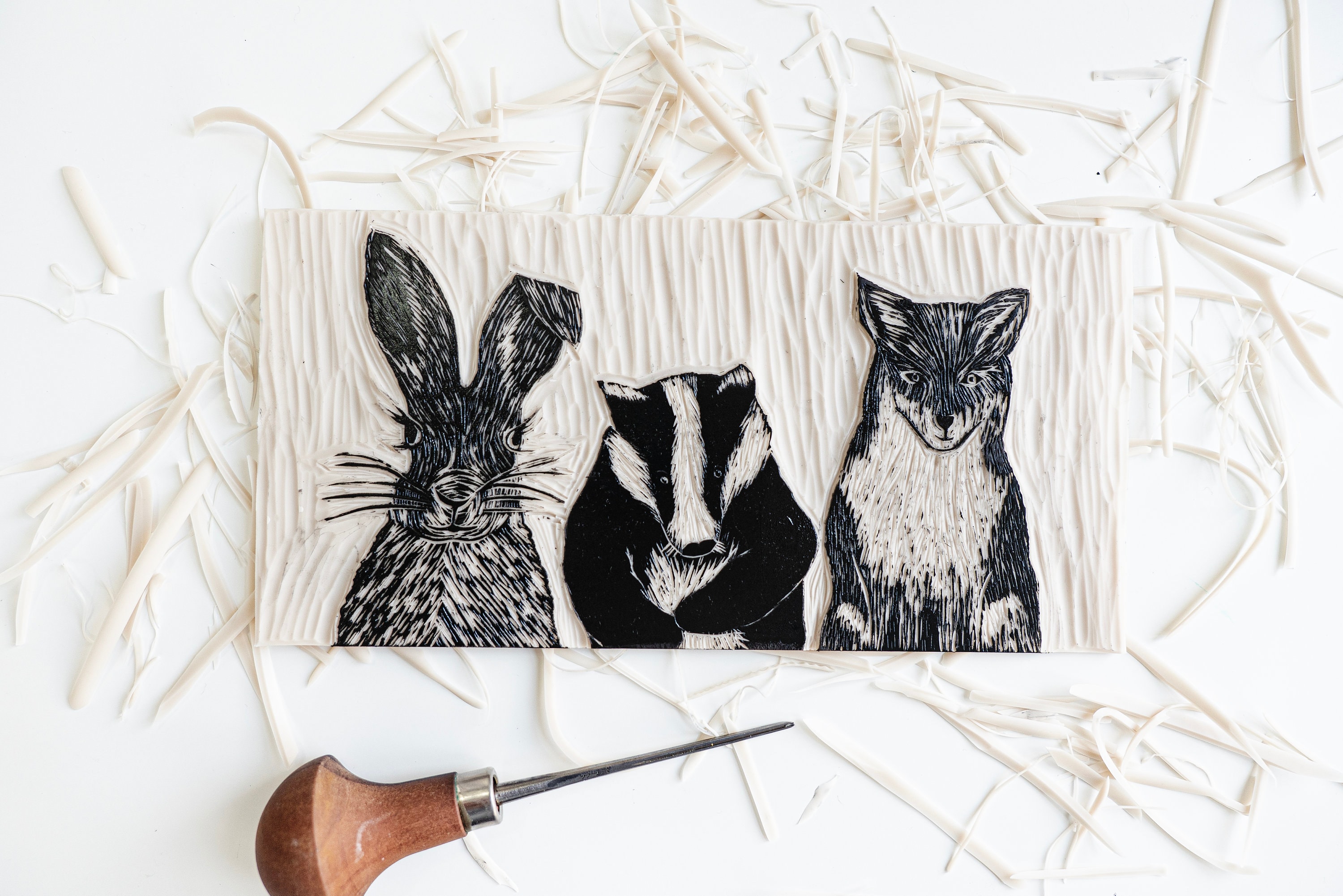 Wildlife Linocut Print | Fox, Badger, Rabbit | Handmade Limited Lino ...