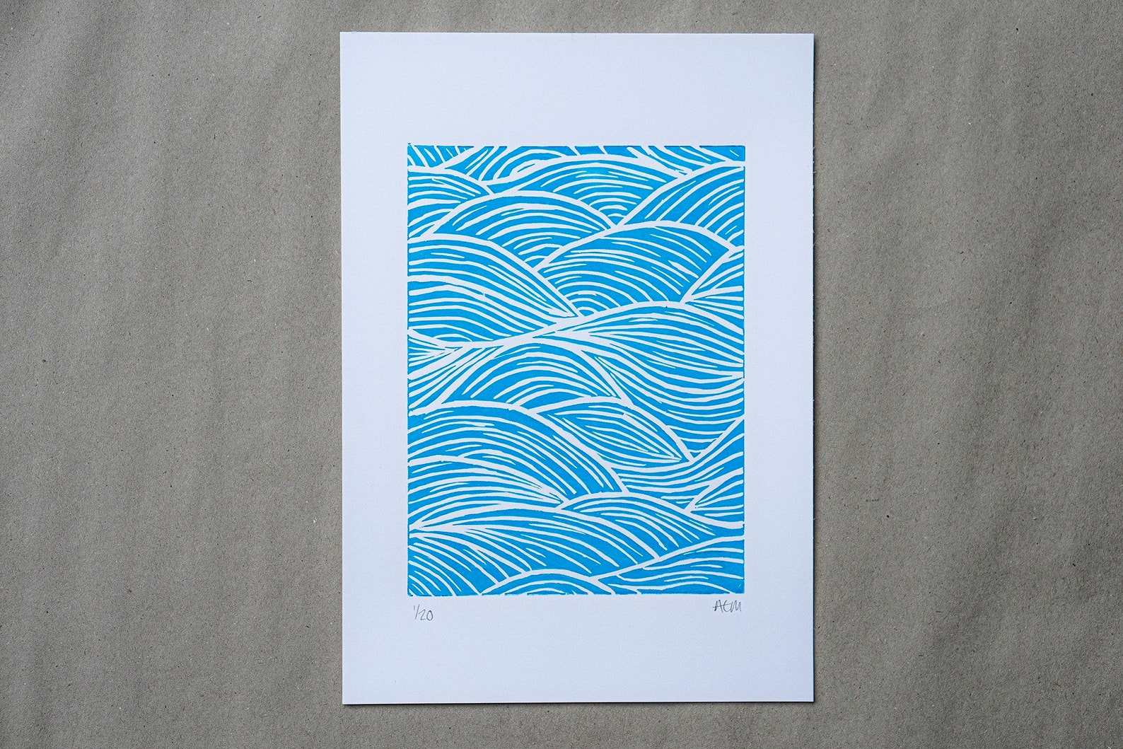 Japanese Waves Linocut print / Lino print/ Ocean Blue Nautical | Etsy