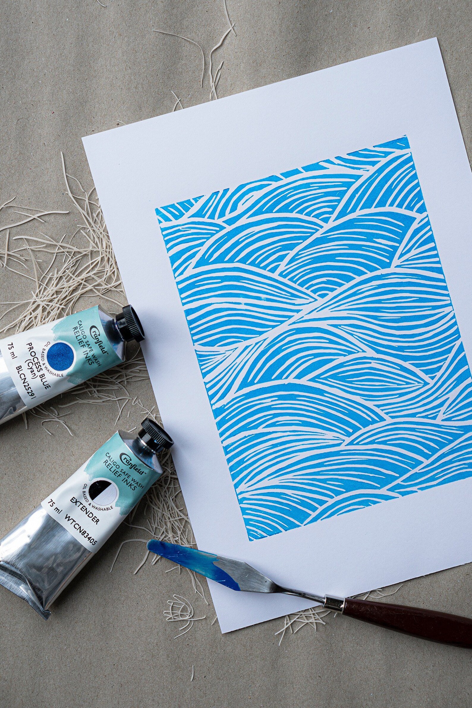Japanese Waves Linocut print / Lino print/ Ocean Blue Nautical | Etsy