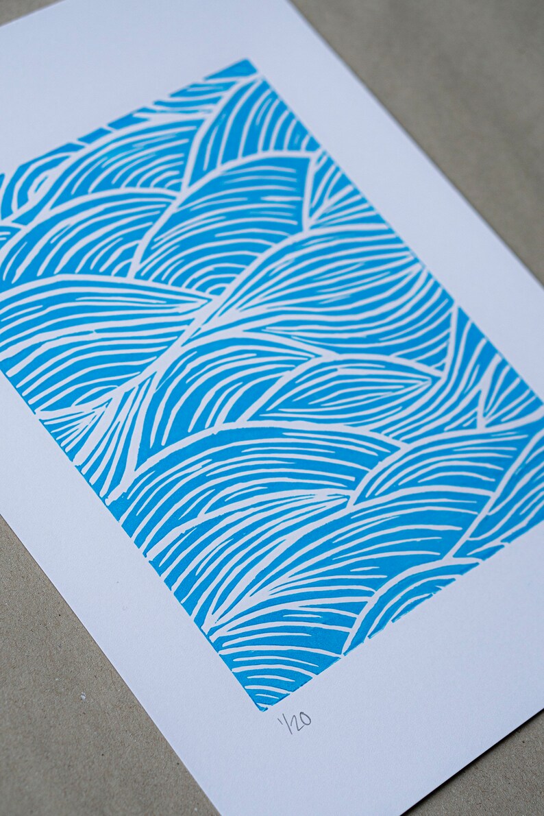 Japanese Waves Linocut print / Lino print/ Ocean Blue Nautical | Etsy