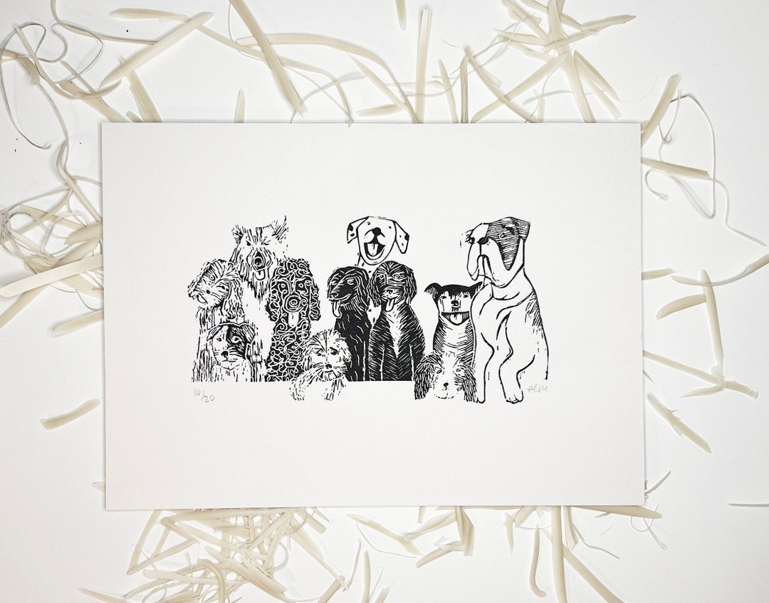 Dogs Linocut Print Wall Art Decor Gift Idea for Dog Lover Housewarming ...