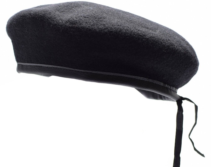 Genuine German Army Black Beret Hat Military Command Cap Wool Quality ...