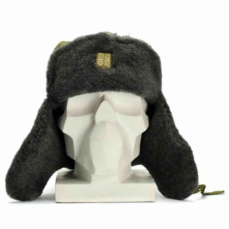 Genuine Czech Army Cap Military Winter Hat Ushanka Grey Olive Hat With ...