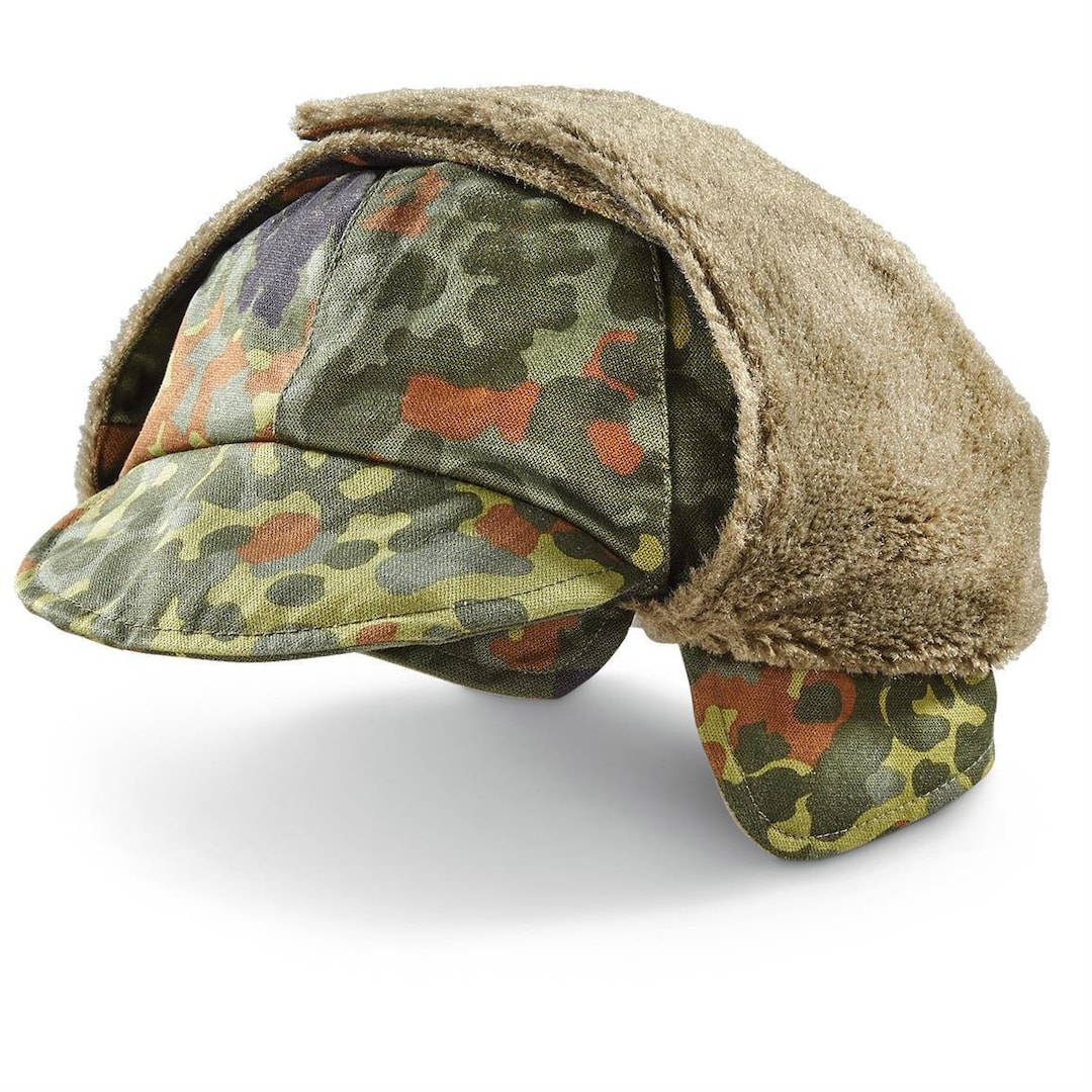 Genuine German Army Military Winter Pile Cap Flecktarn Hat Warm Cold ...