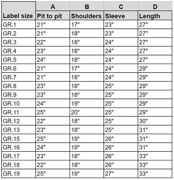 German Shirt Sizes