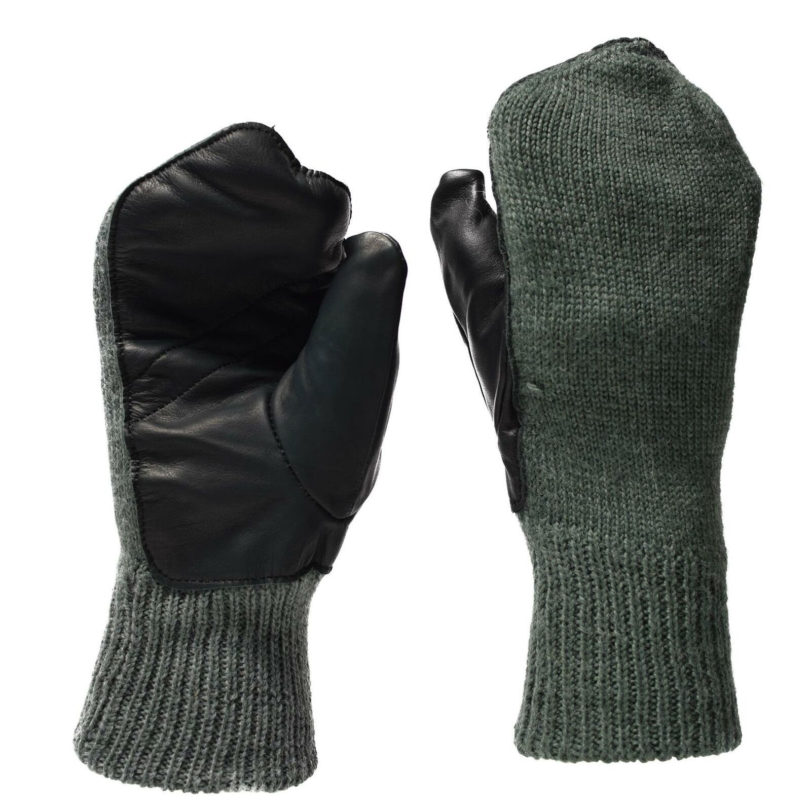 Original Swiss army mittens gray wool cold weather leather palm ...