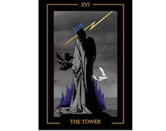 The Tower XVI Tarot Card Art 5x7 Art Print, Hand-cut and Mounted Card ...