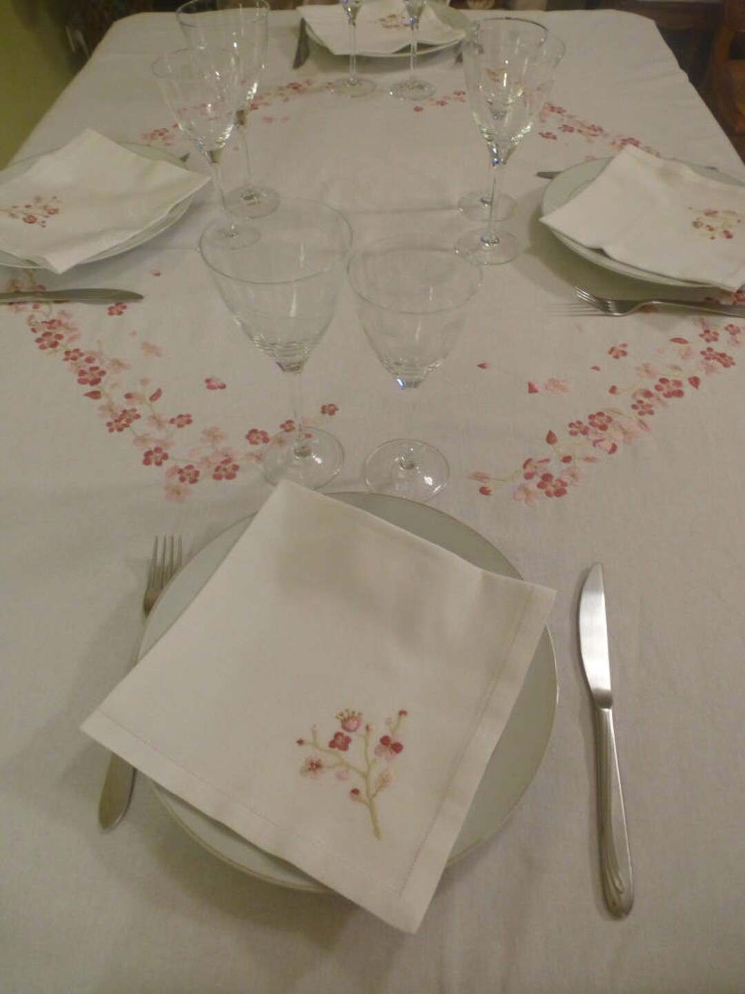 Tablecloth Cherry Blossoms, Pink square Square Branches Patterns - Etsy