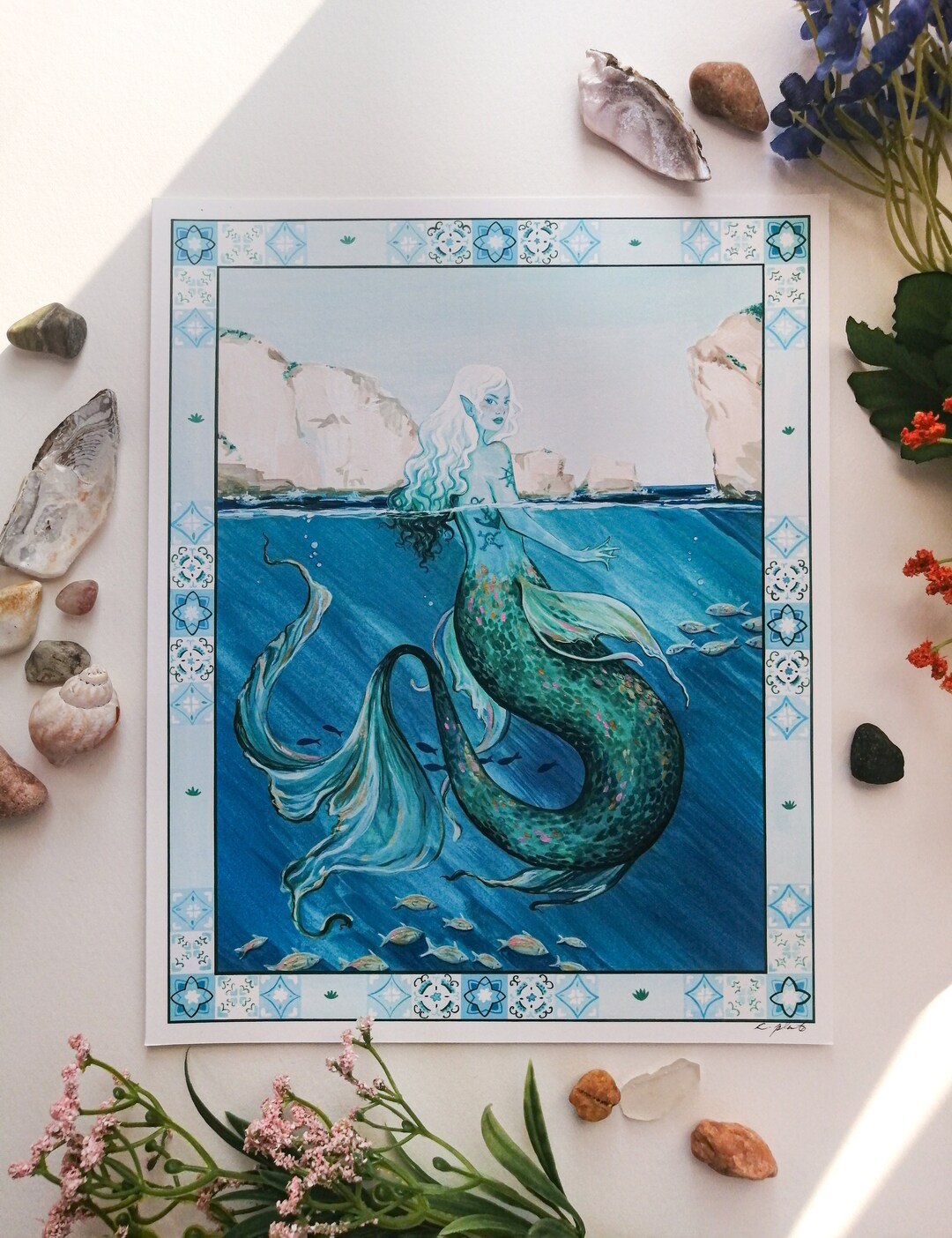 Teal Mediterranean Mermaid Print - Etsy