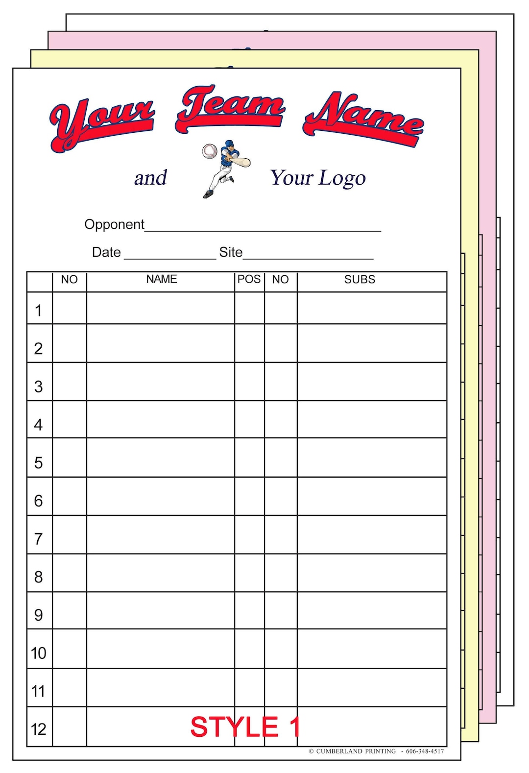 Baseball Softball Line-up Cards W/team Roster (names) Customized - 4 ...