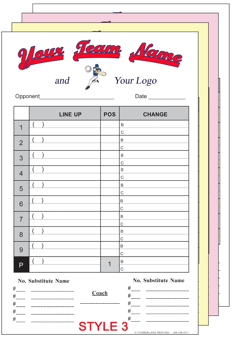 Baseball Softball Line-up Cards W/team Roster (names) Customized - 4 ...