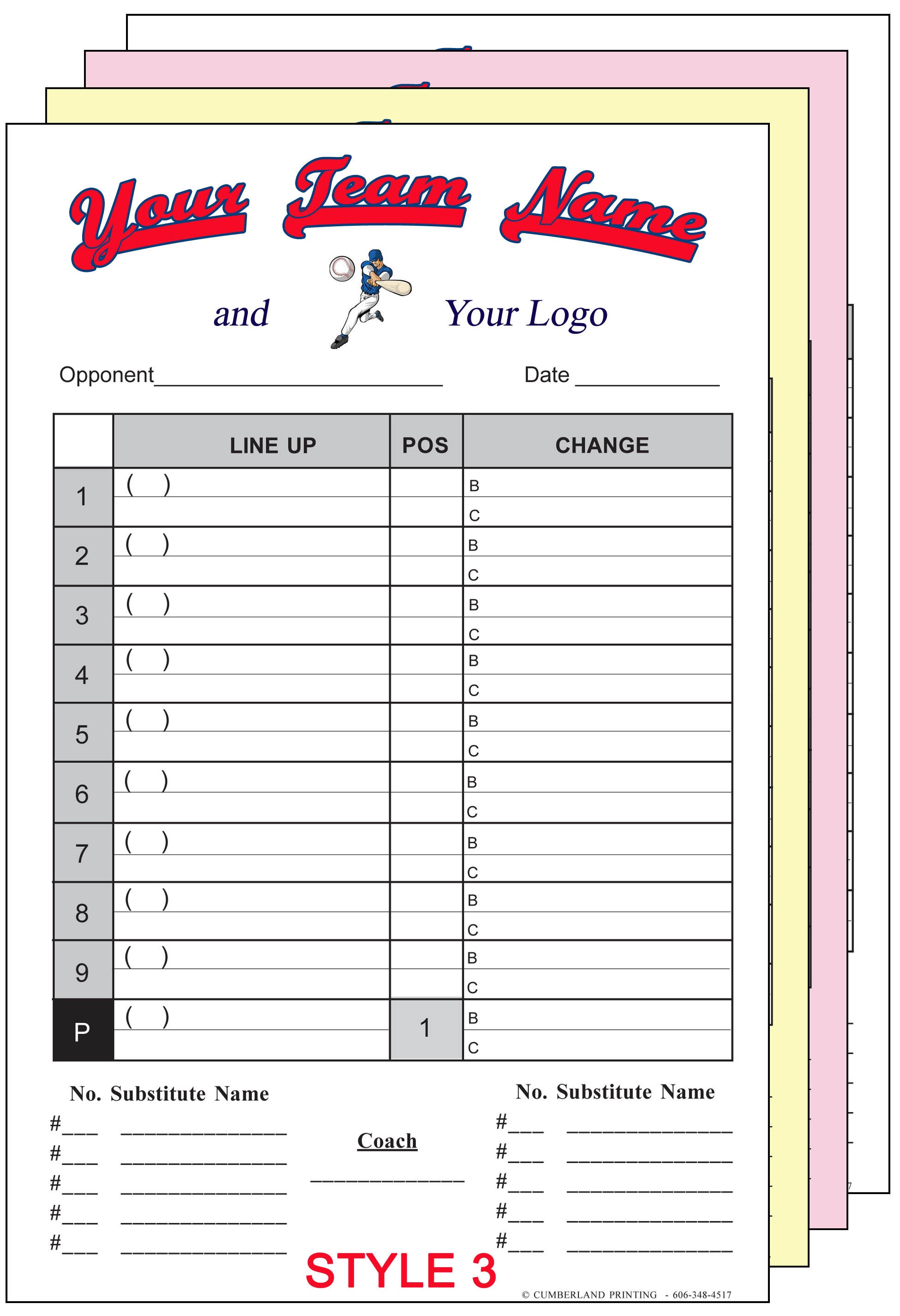 Baseball Softball Line-up Cards W/team Roster (names) Customized - 4 ...