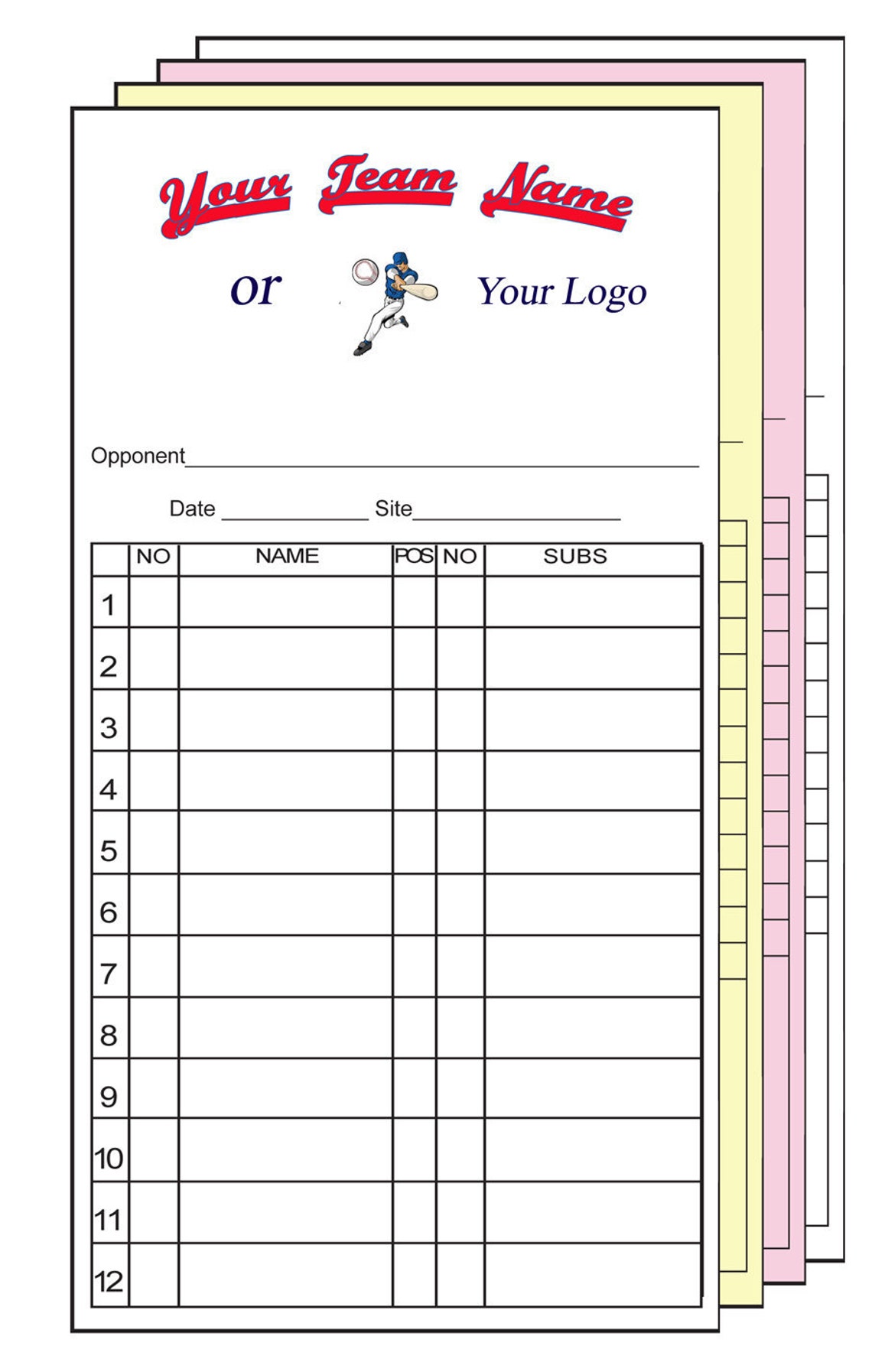 Baseball Softball Line-up Cards With LOGO Customized - 4 Part-30 Sets ...