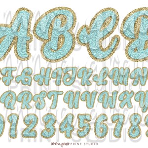 Teal and Gold Cursive Faux Chenille Patch Alpha Pack, PNG Files for ...