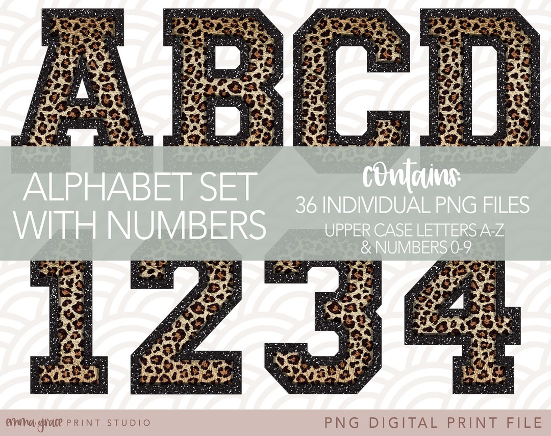 Leopard and Black Glitter Faux Chenille Patch Alpha Pack, PNG Files for ...