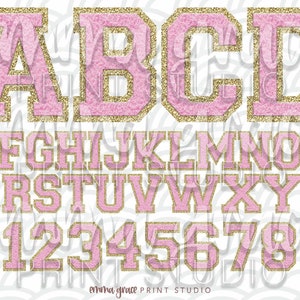 Pink and Gold Trim Faux Chenille Patch Alpha Pack, PNG Files for ...