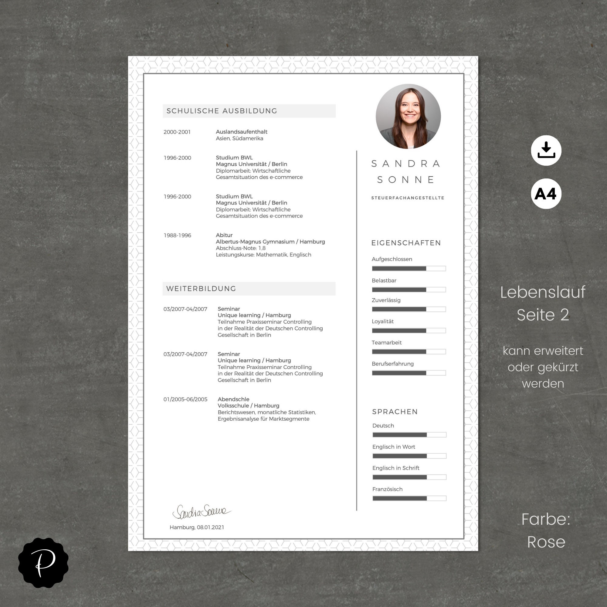CV Template Application Template German Modern CV Cover - Etsy