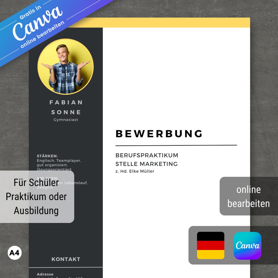 Canva Student Resume, Internship, Application Template, German, Modern ...