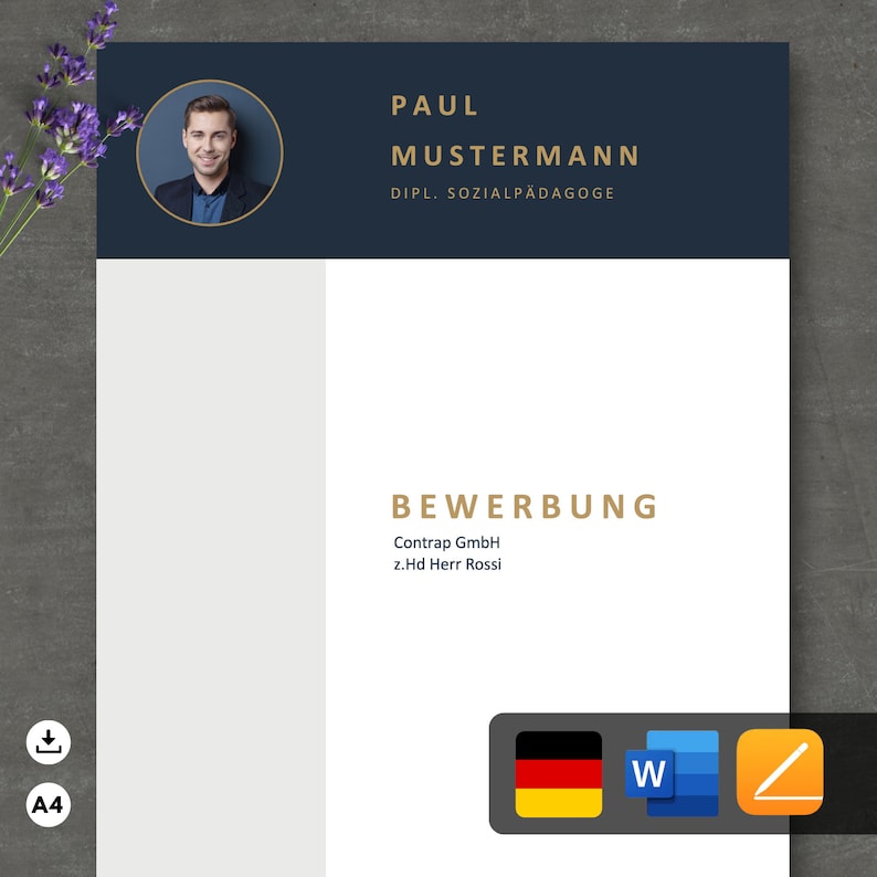 Resume Template Word & Pages, Application Template German, Cover Sheet ...