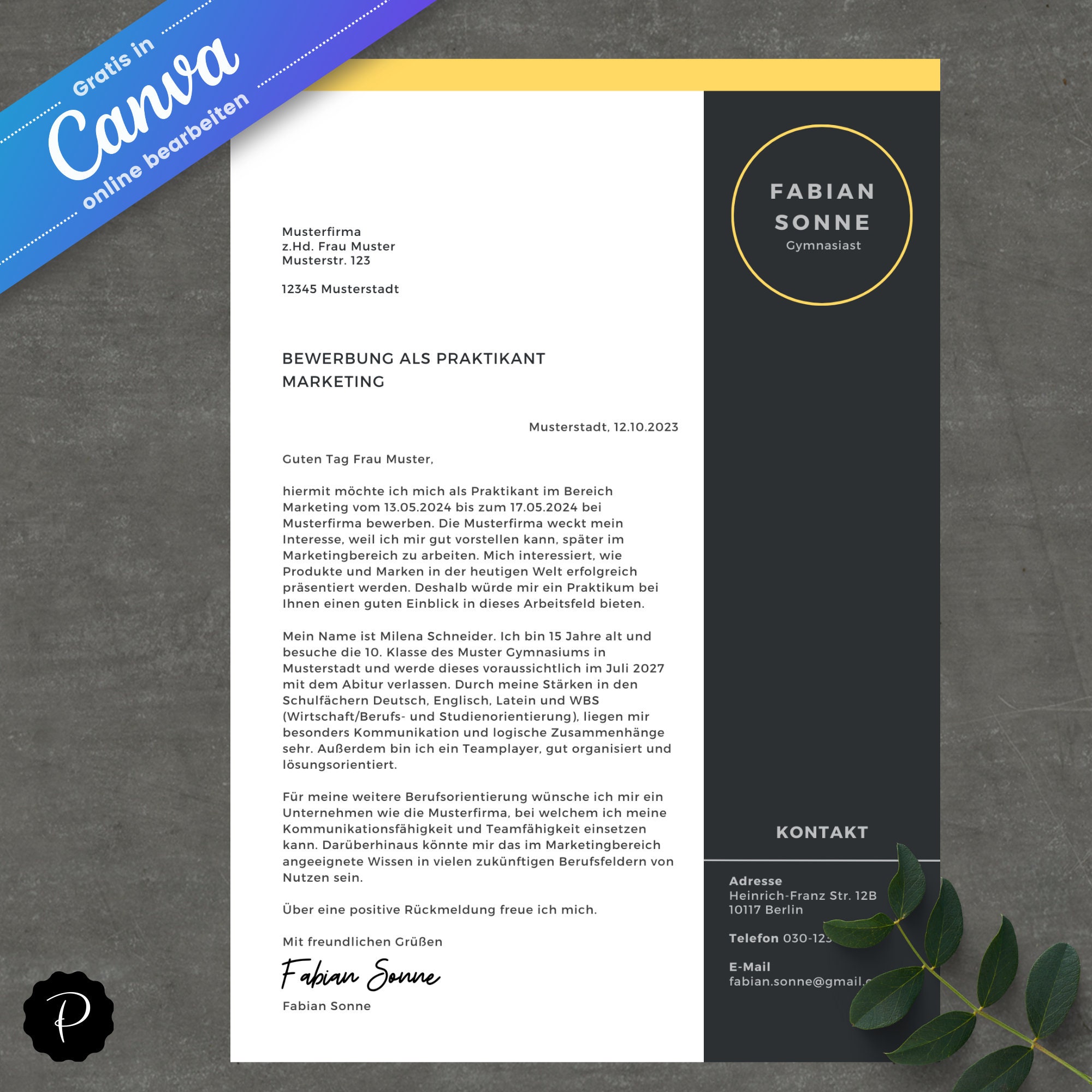 Canva Student Resume, Internship, Application Template, German, Modern ...