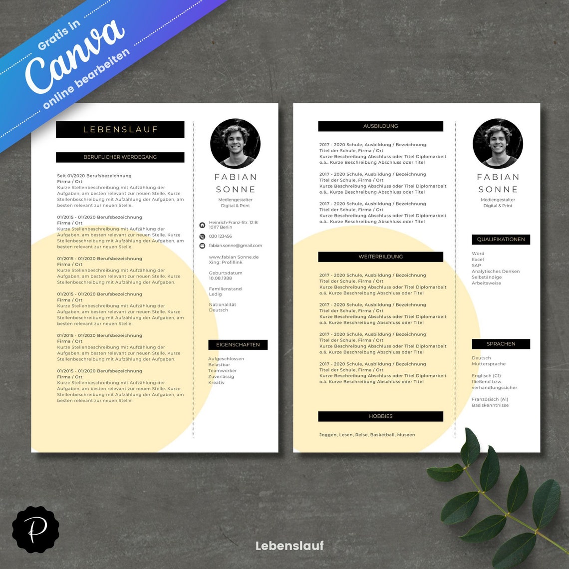Canva Application Template, German CV Template, Modern CV, Cover Letter ...