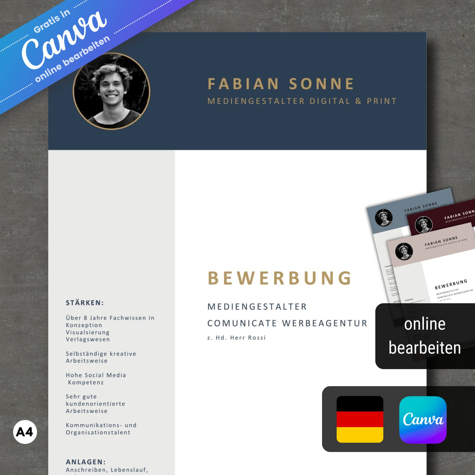 Canva Application Template, Resume Template German, Modern Resume ...