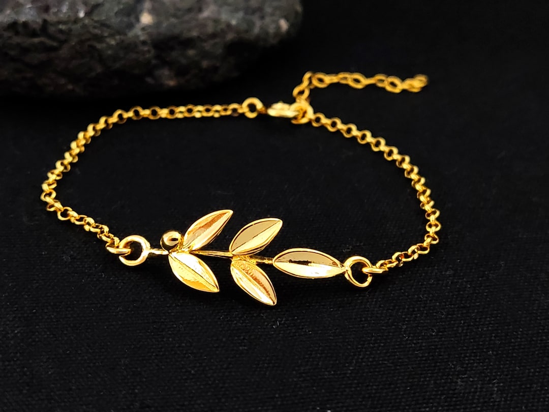 Greek Silver Leaf Bracelet, Goddess Athena Olive Leaves Gold Plated ...
