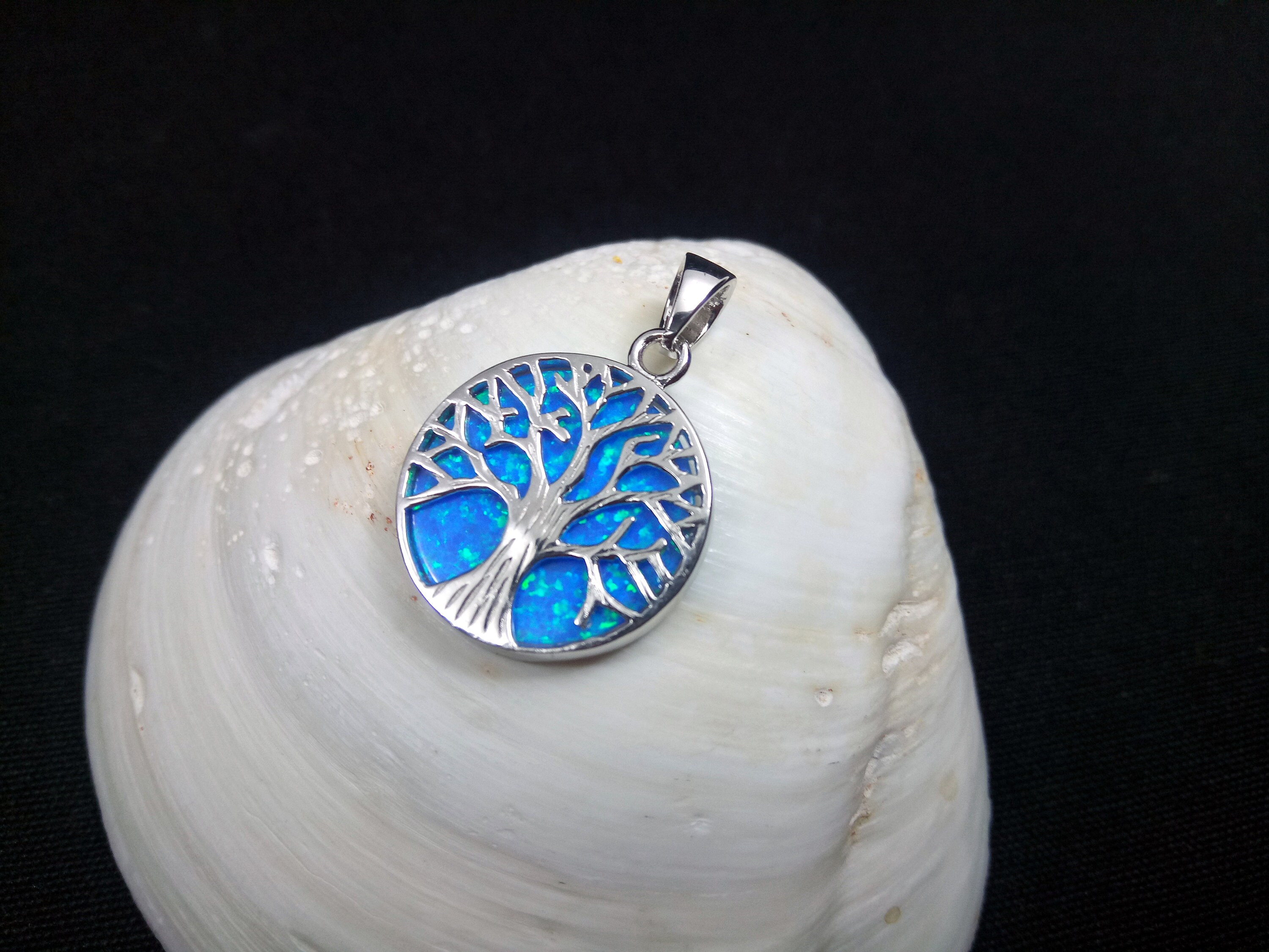 Sterling Silver 925 Blue Opal Tree of Life 18mm Pendant - Etsy Australia