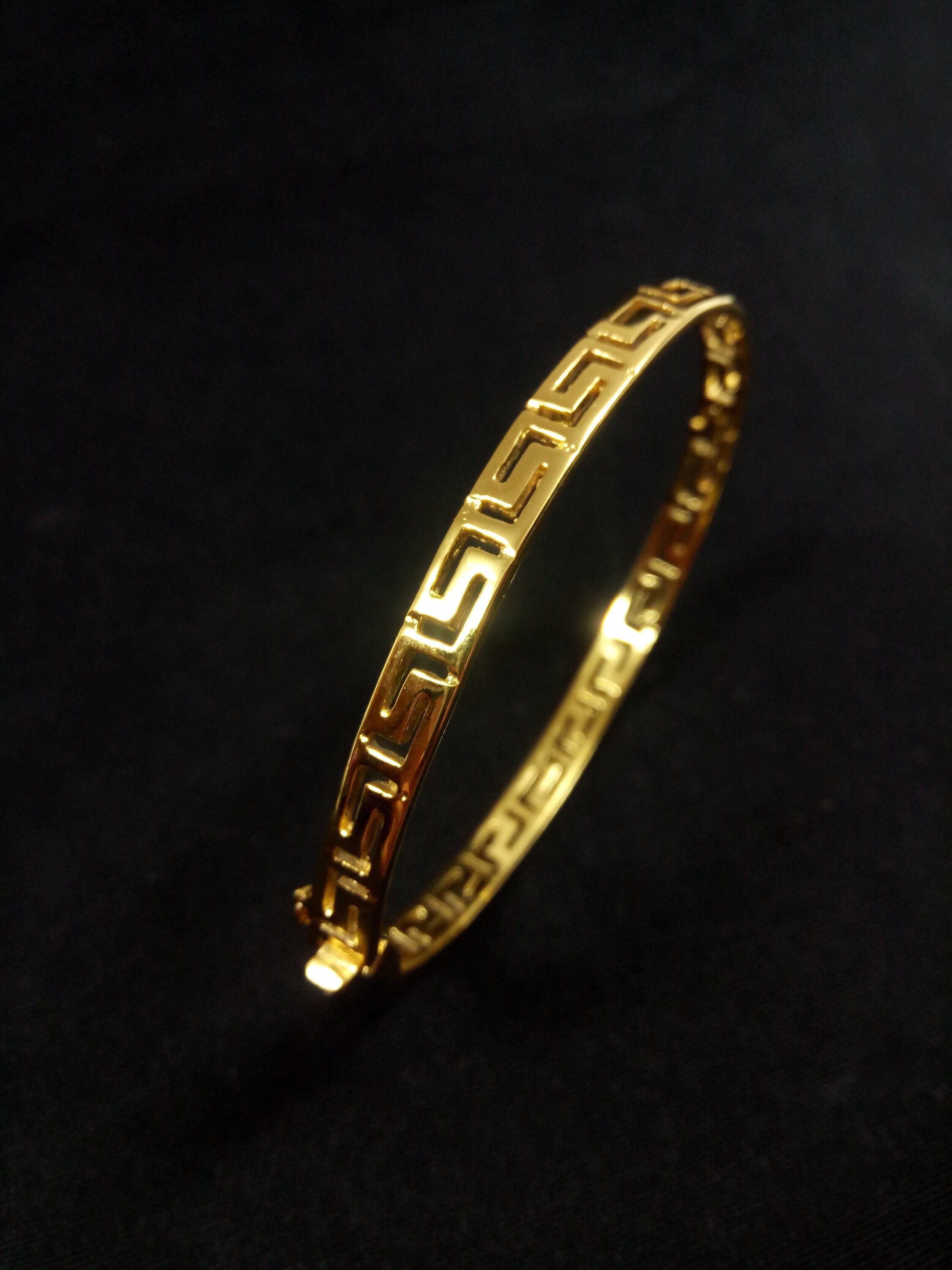 Sterling Silver 925 Greek Key Meander Gold Plated Cuff Bangle Bracelet ...