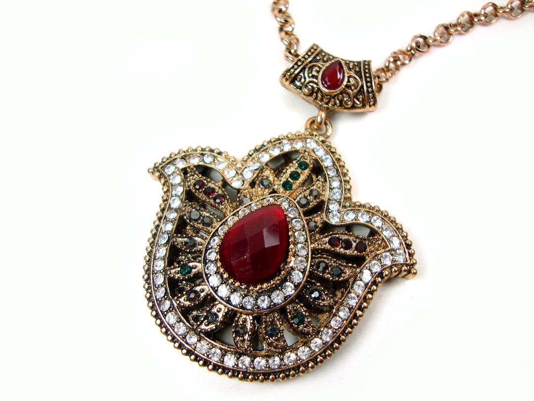 Byzantine Traditional Big Crystal Stones Chain Pendant 60x50mm , Ethnic ...