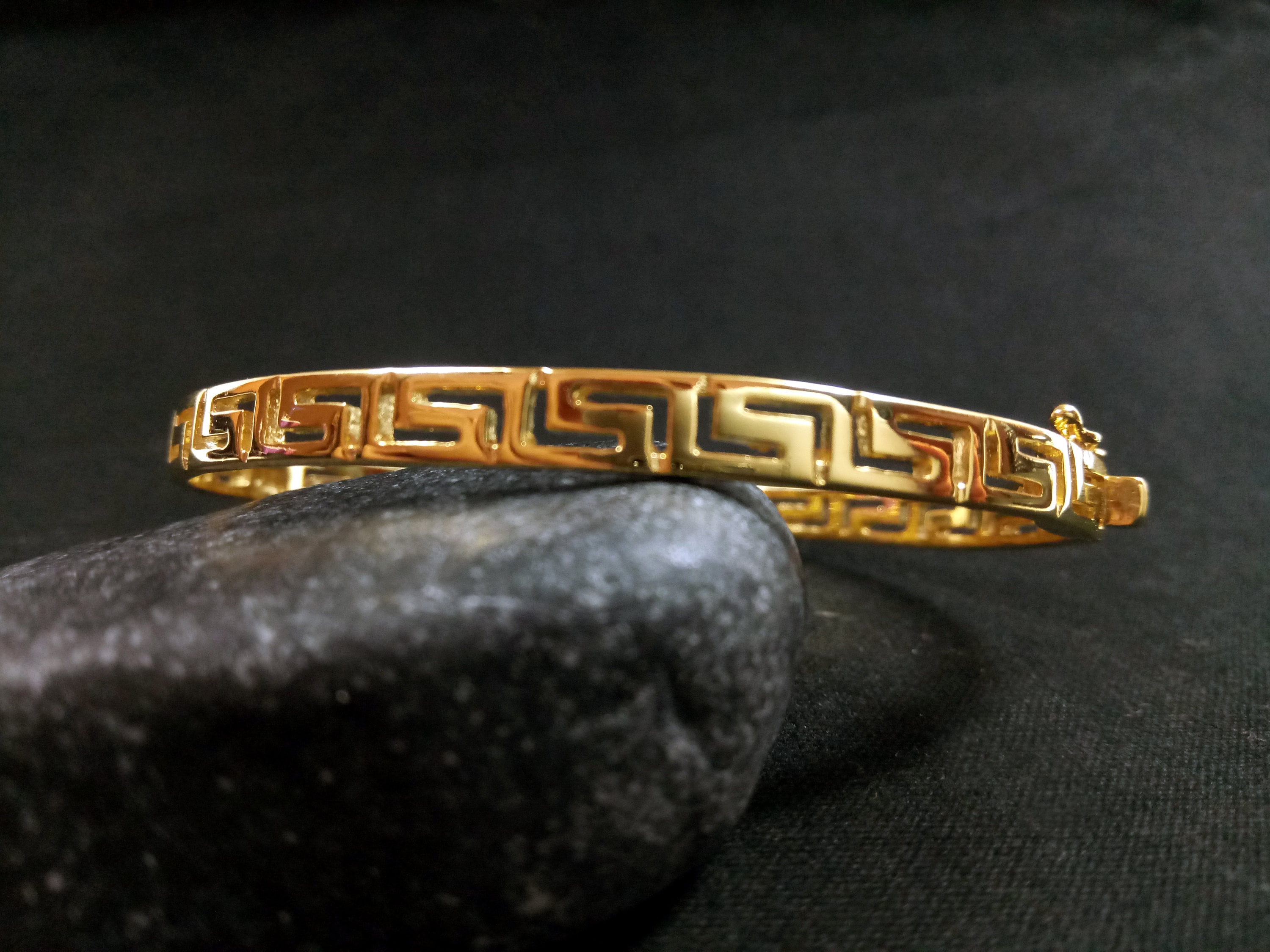 Sterling Silver 925 Greek Key Meander Gold Plated Cuff Bangle Bracelet ...