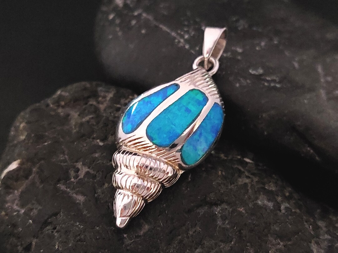 Greek Blue Opal Silver Oyster Shell Seashell Pendant 25x14mm ...