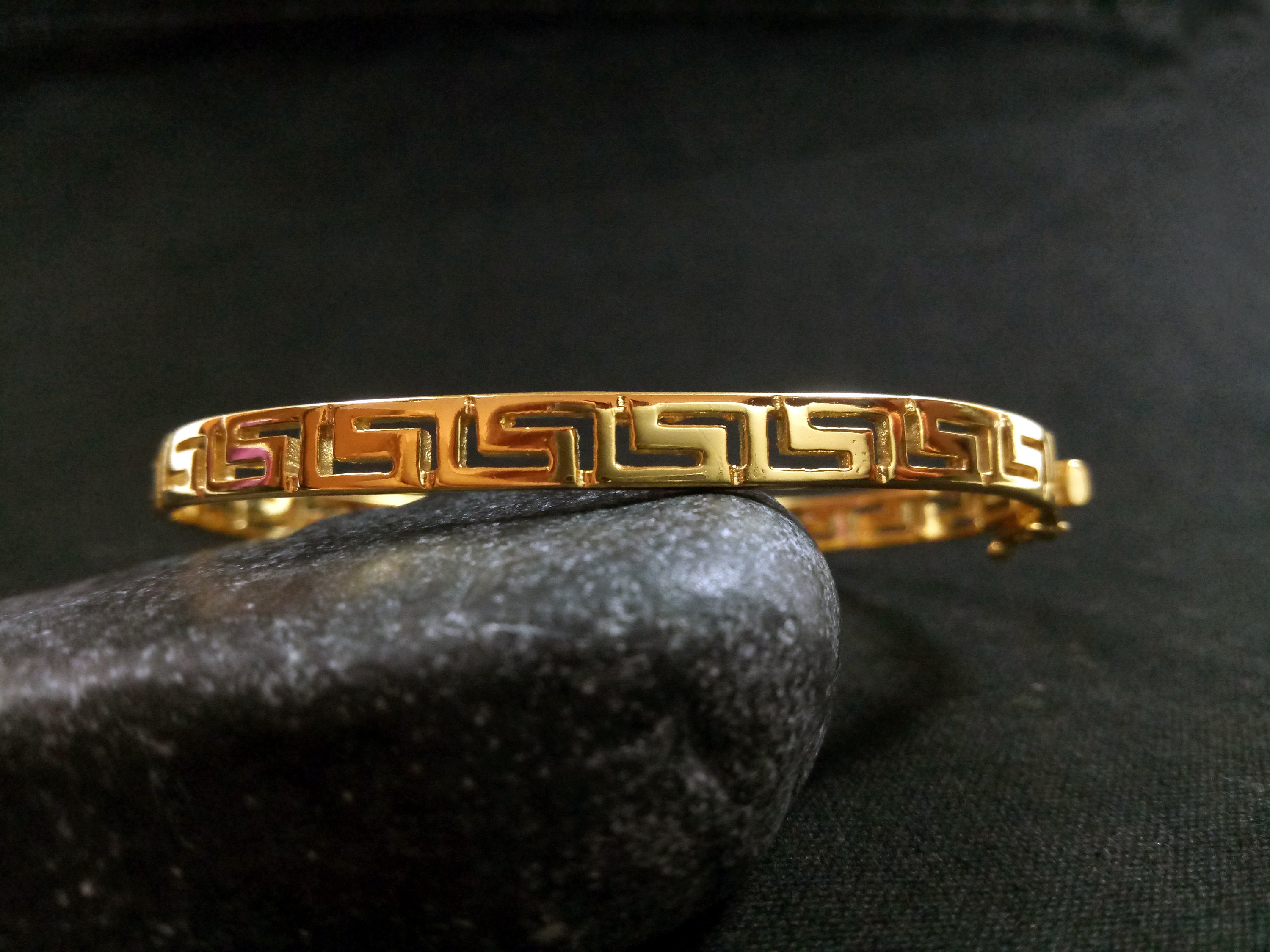 Sterling Silver 925 Greek Key Meander Gold Plated Cuff Bangle | Etsy