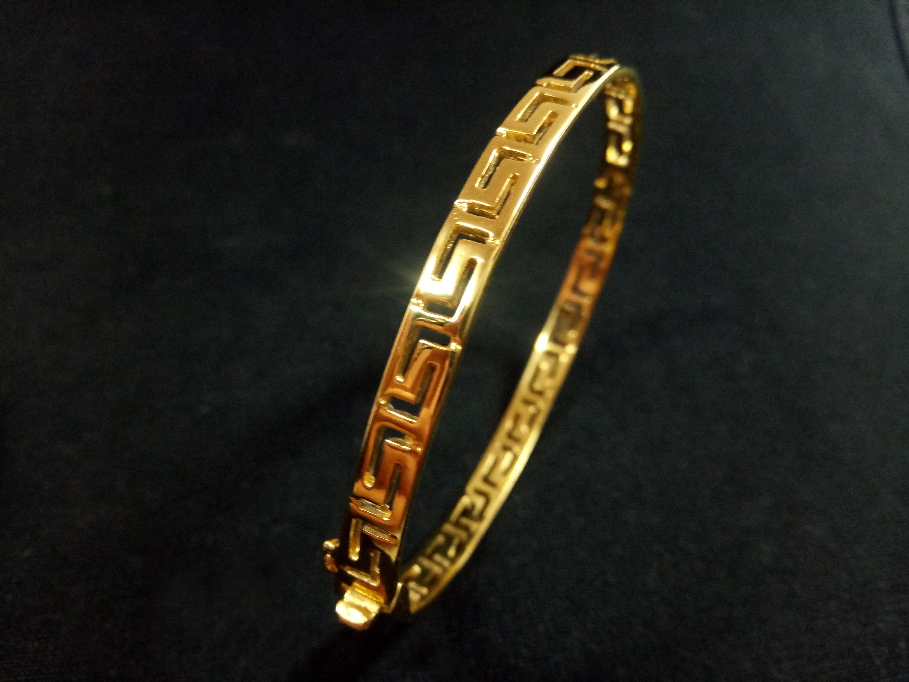 Sterling Silver 925 Greek Key Meander Gold Plated Cuff Bangle Bracelet ...