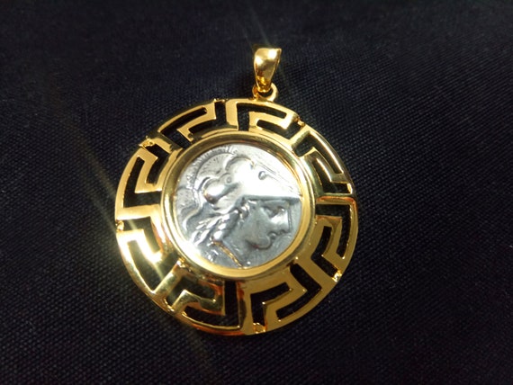 Sterling Silver 925 Meander Greek Key & Goddess Athena Gold - Etsy