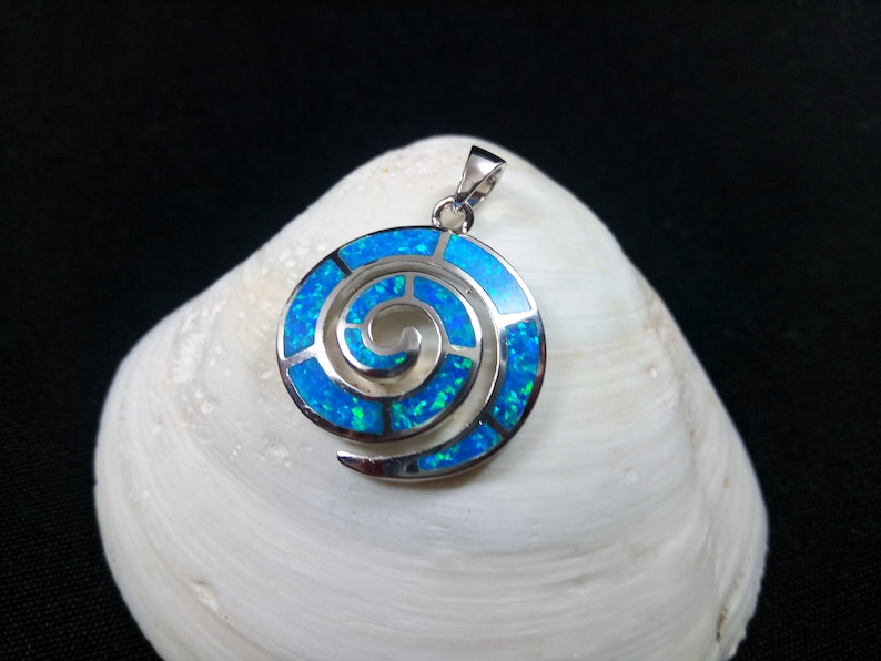Sterling Silver 925 Greek Spiral Fire Blue Opal Pendant 23mm | Etsy