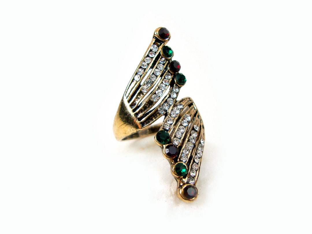 Byzantine Multicolor Crystal Stones Modern Wing Shape Turkish Ring ...