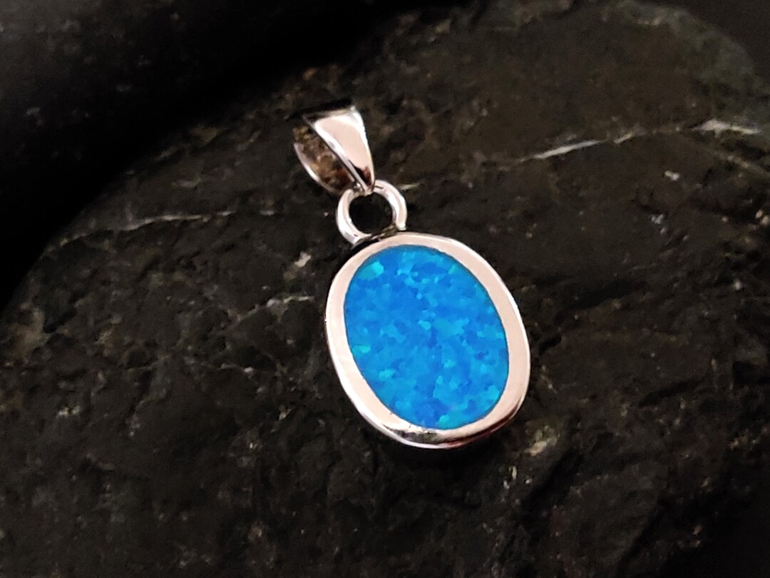Sterling Silver Blue Opal Oval Stone Greek Pendant 13x10mm, Jewelry ...