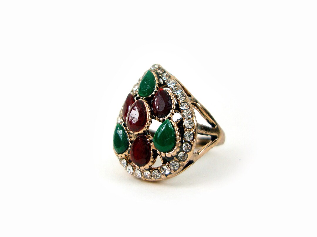Byzantine Multicolor Crystal Stones Modern Greek Pear Drop Shape Ring ...