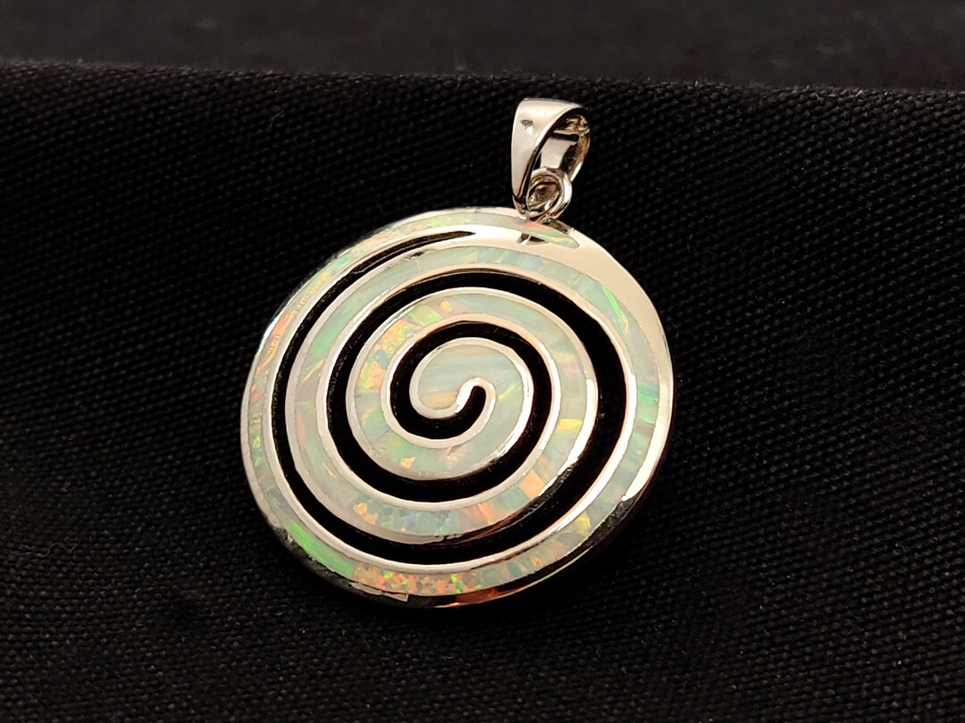 Sterling Silver 925 Greek Spiral Fire White Opal Pendant 25mm, Greek ...