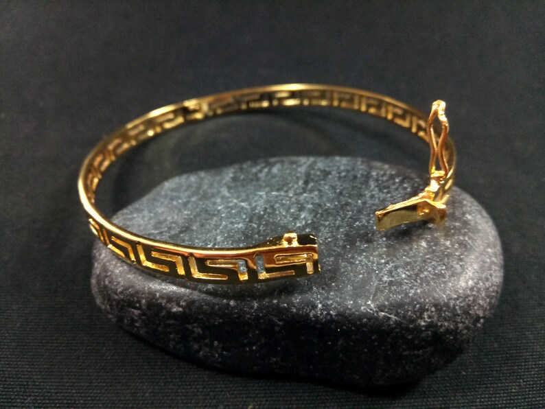 Sterling Silver 925 Greek Key Meander Gold Plated Cuff Bangle Bracelet ...
