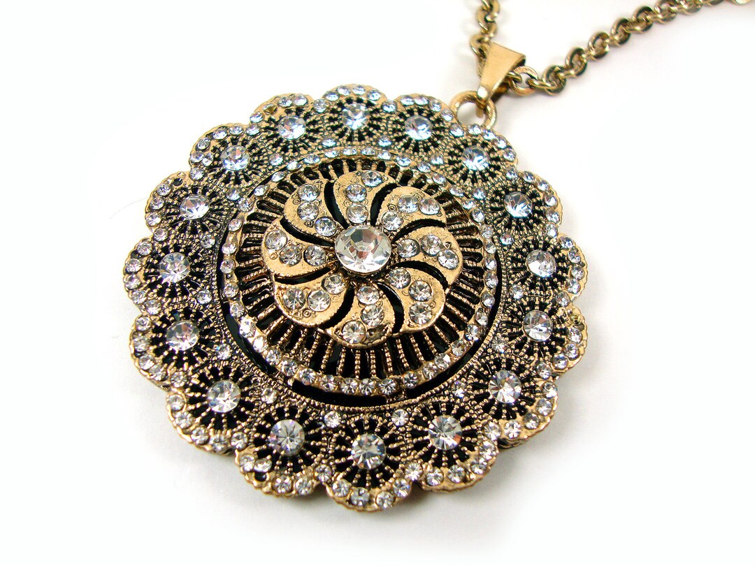 Byzantine Modern Round Big Crystal Stones Chain Pendant 50mm Etsy