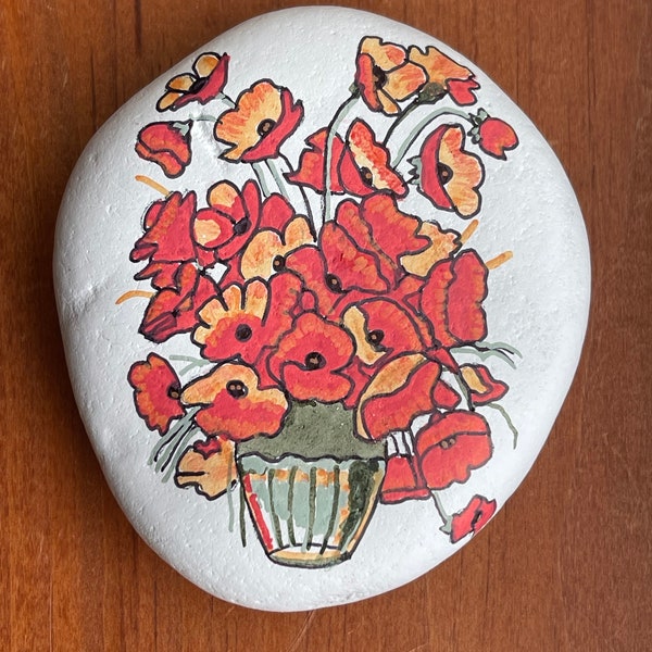 Poppy Painted Rock - Etsy