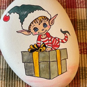 Adorable Elf Painted Rock SEALED Atop Present - Etsy