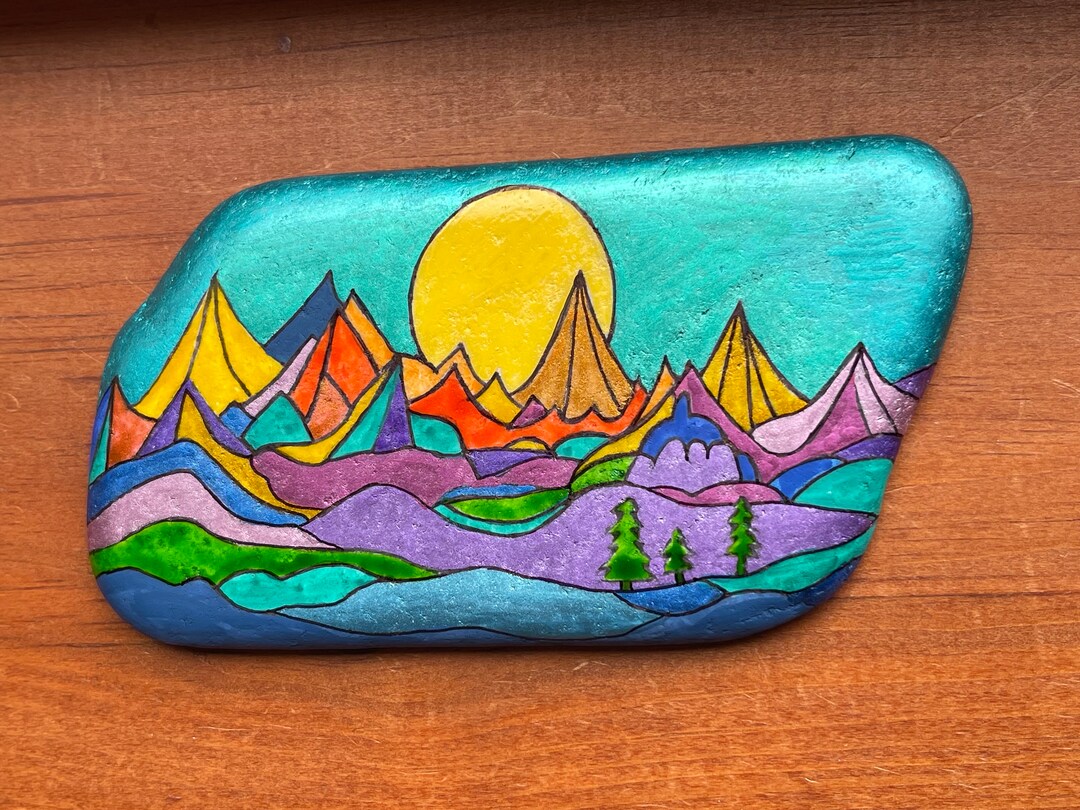 Metallic Mountain Scape Painted Rock SEALED - Etsy