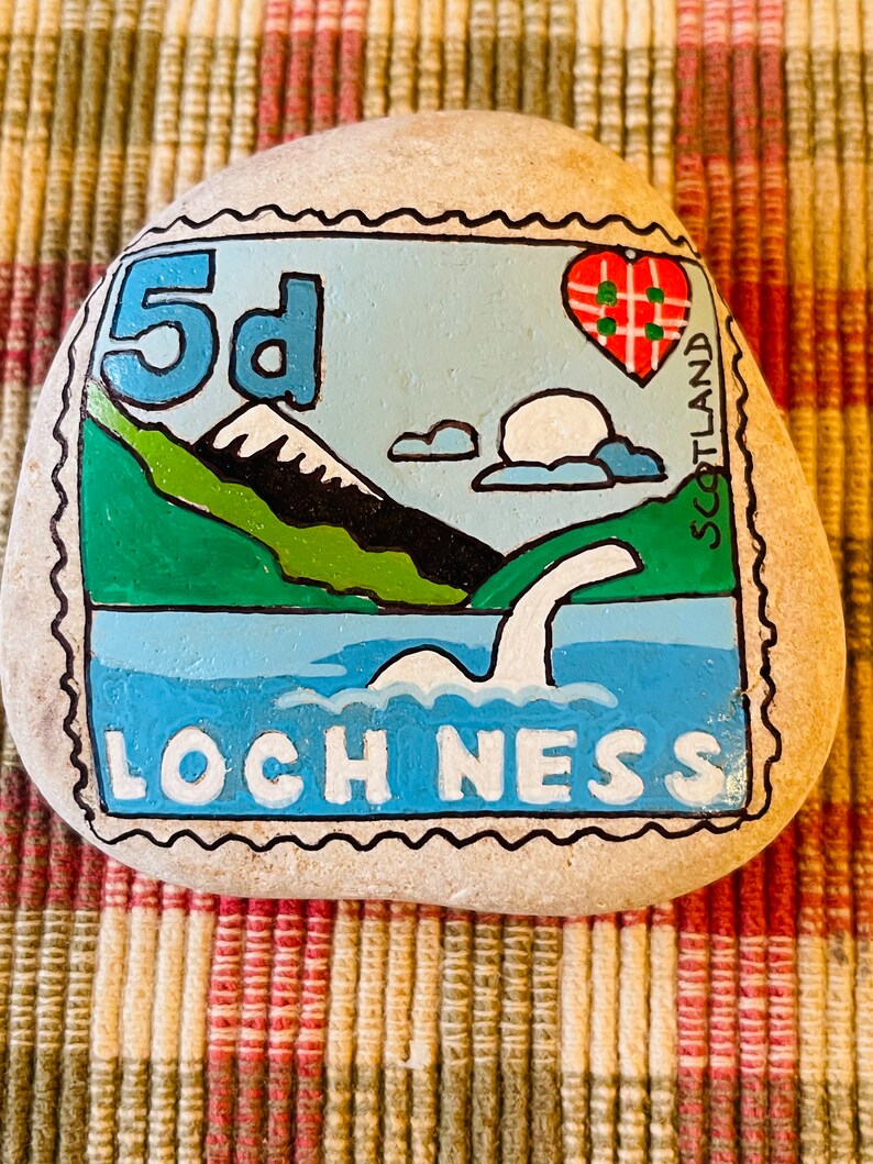 Loch Ness Monster Postage Stamp Painted Rock SEALED - Etsy