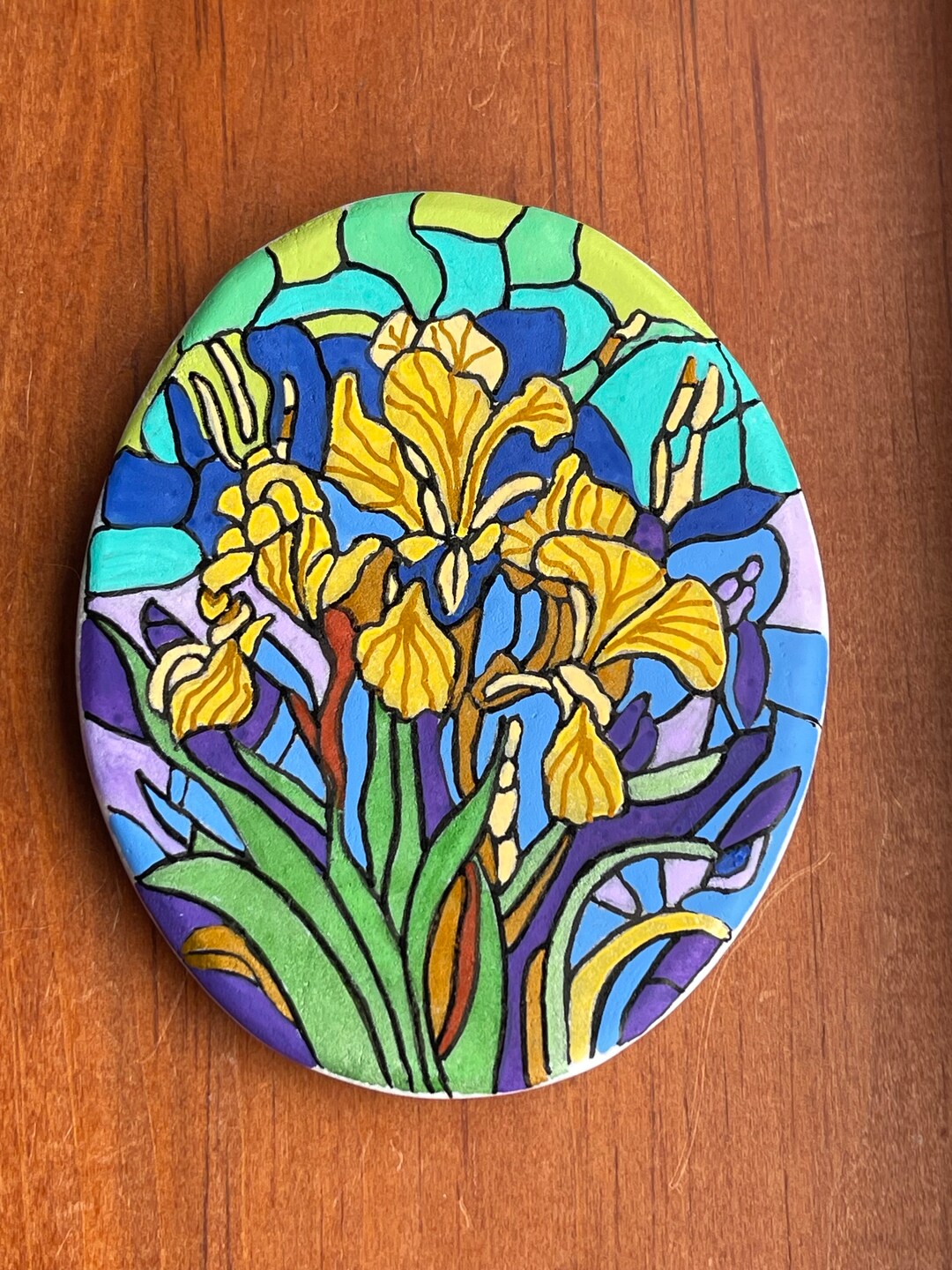 Irises Painted Rock SEALED in Stained Glass Effect - Etsy