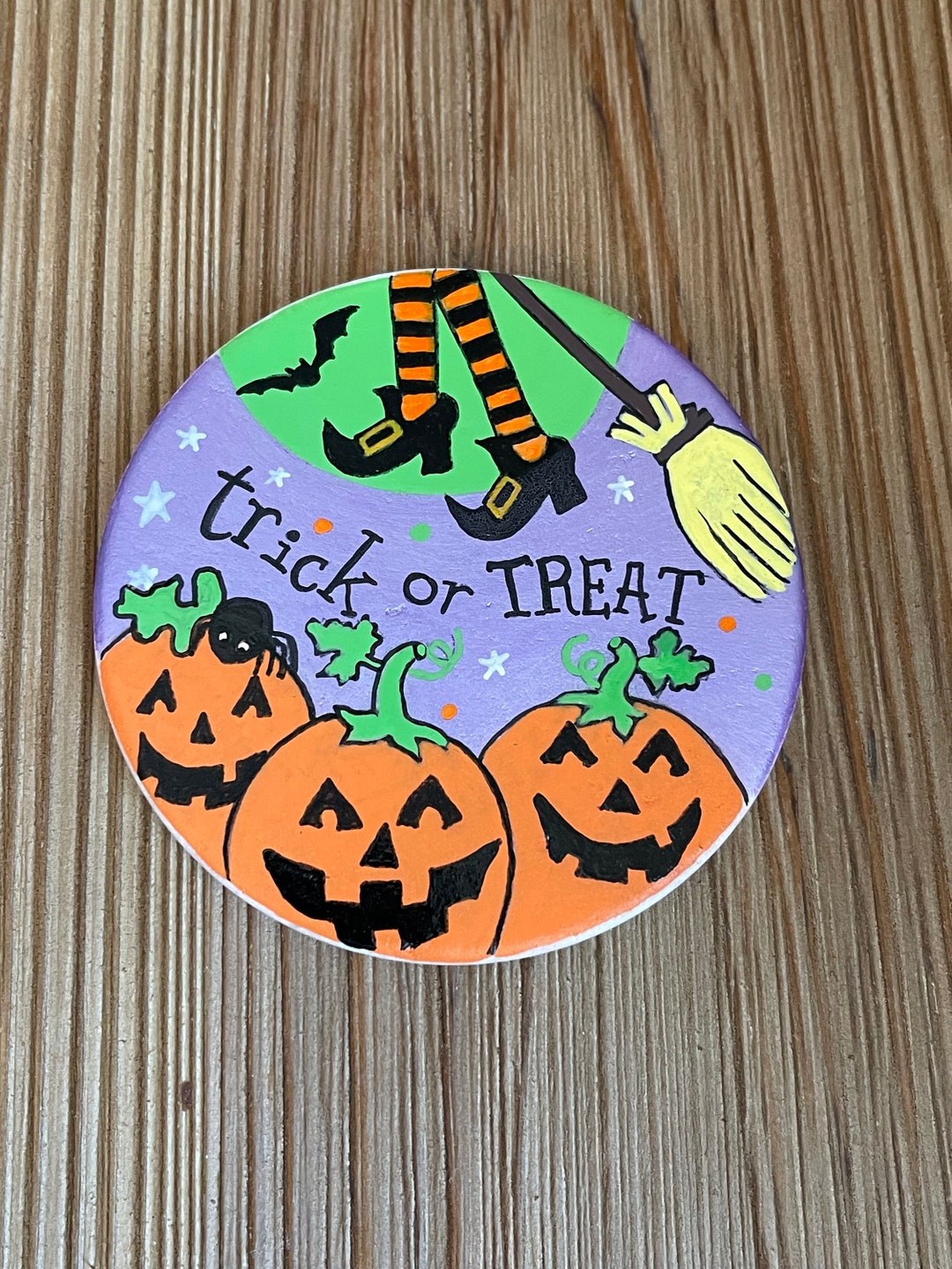 Trick or Treat Painted Rock Witch and Pumpkins SEALED - Etsy