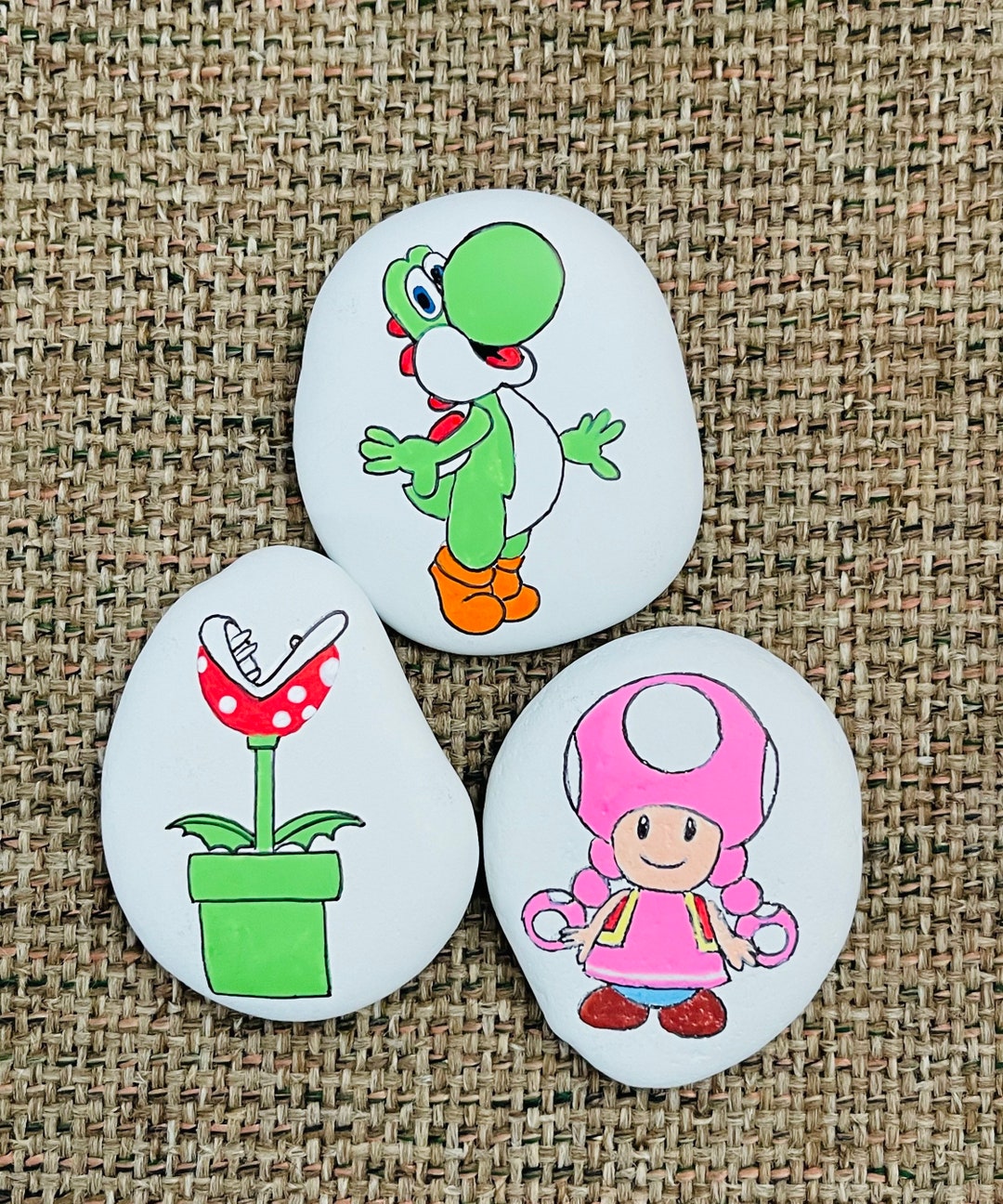 Super Mario Bros. Characters Painted Rocks set of 3 SEALED - Etsy