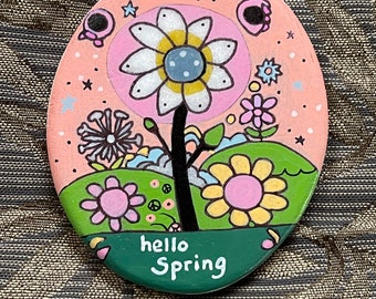 Hello Spring Painted Rock With Wildflowers SEALED - Etsy